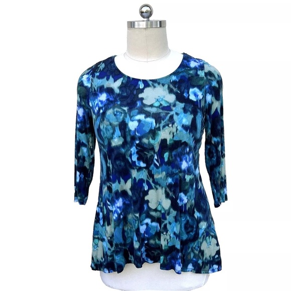 intro. | Tops | Intro Blue Peplum Blouse With 34 Sleeve And Crew Neck ...